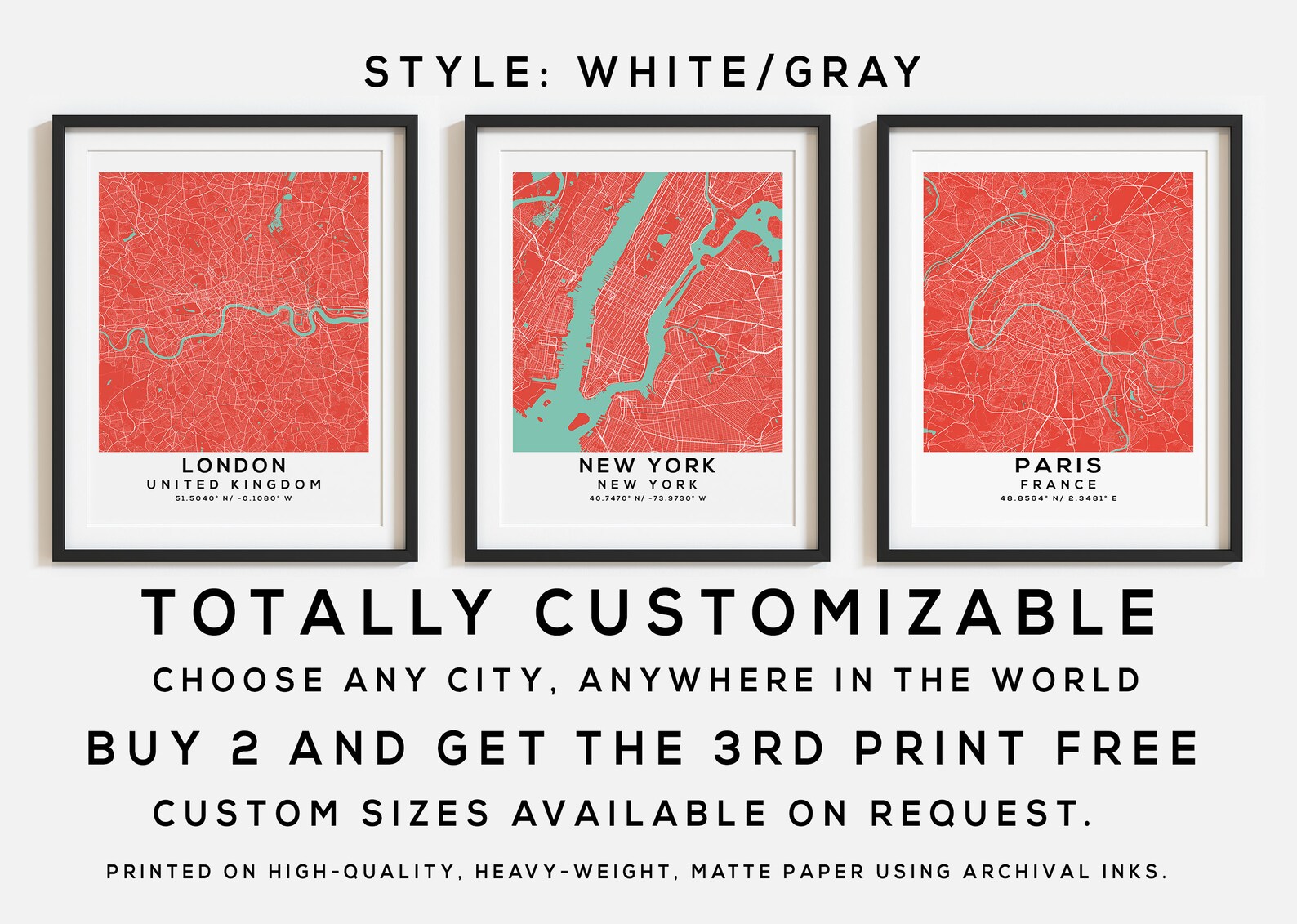 Custom Map Print Set of 3 Map Prints Custom Map Custom - Etsy