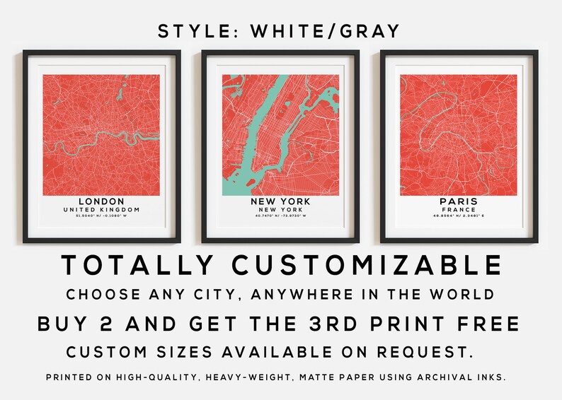 Custom Map Print Set of 3 Map Prints Custom Map Custom - Etsy