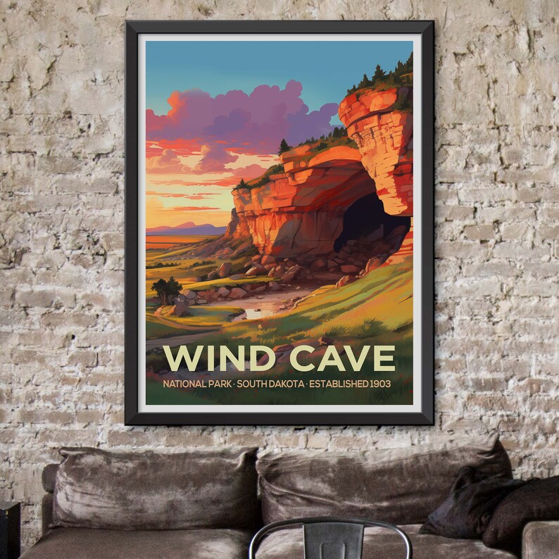 Wind Cave National Park Illustration - Nature Art Print, Wall Decor ...
