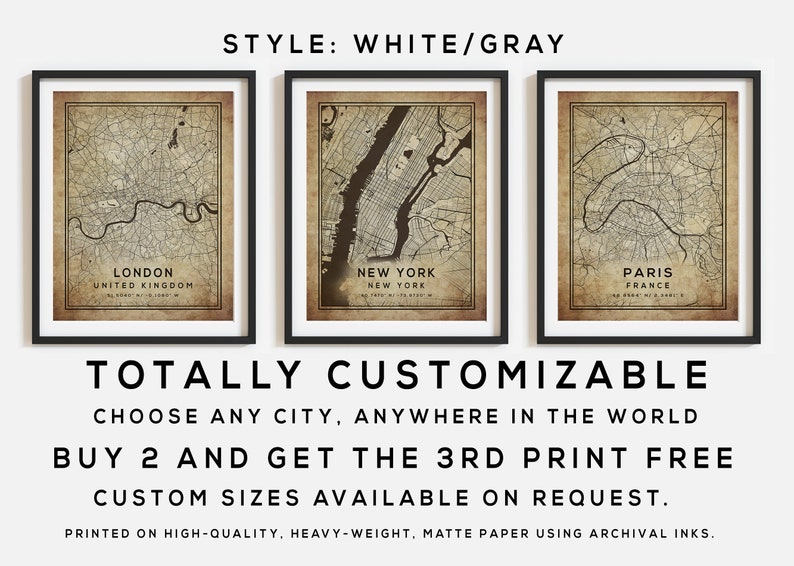 Custom Map Print Set of 3 Map Prints Custom Map Custom - Etsy