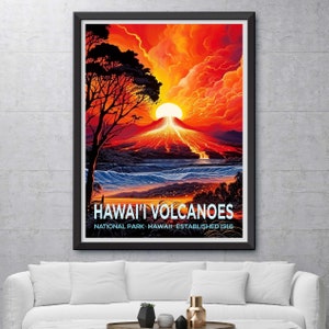 Hawaii Volcanoes National Park Illustration - Nature Art Print, Wall ...