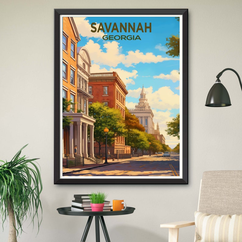 Savannah Georgia Art Print: Illustrated Cityscape Poster - Etsy