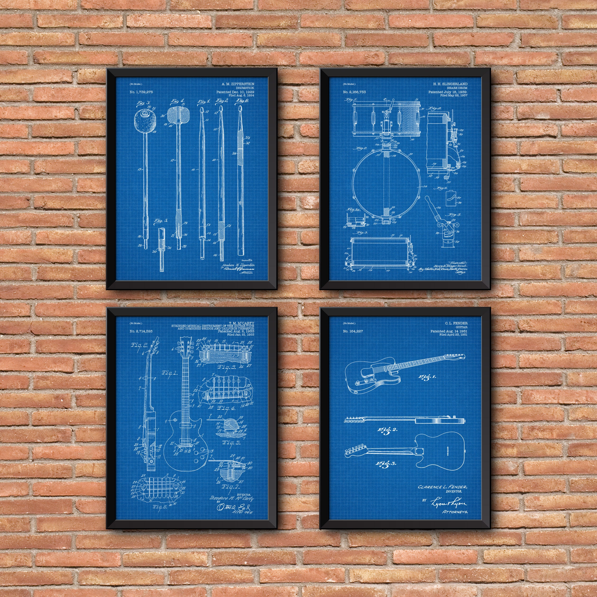 Musical Instrument Patent Prints Set of 4 Music Patent | Etsy