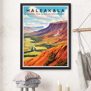 Haleakala National Park Illustration - Vibrant Landscape Art Print - Fields Poster - Etsy