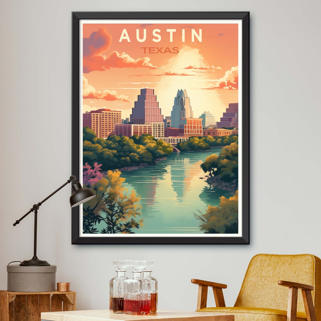 Austin Skyline Print: Texas Travel Poster, Urban Wall Art - Etsy