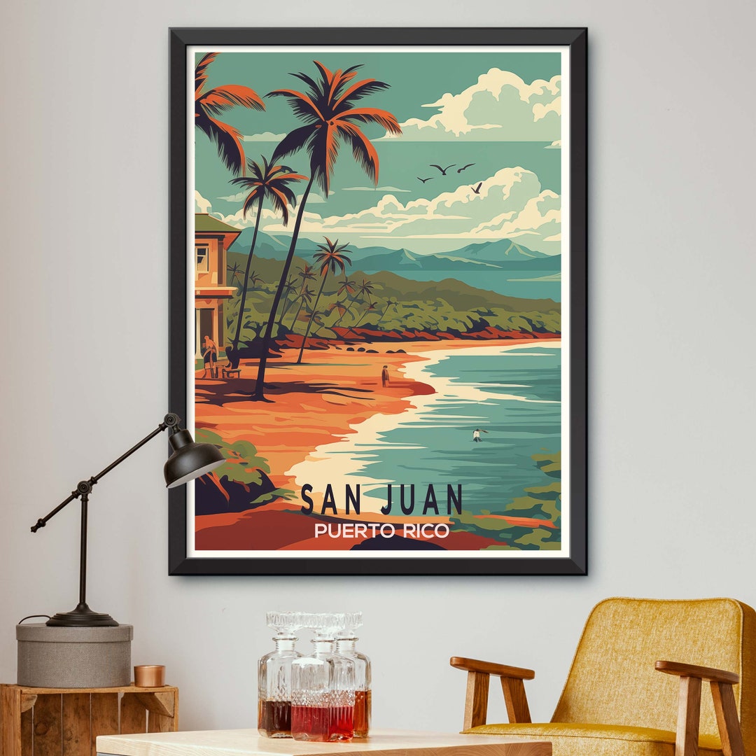 San Juan Puerto Rico Tropical Beach Illustration: Colorful Caribbean ...