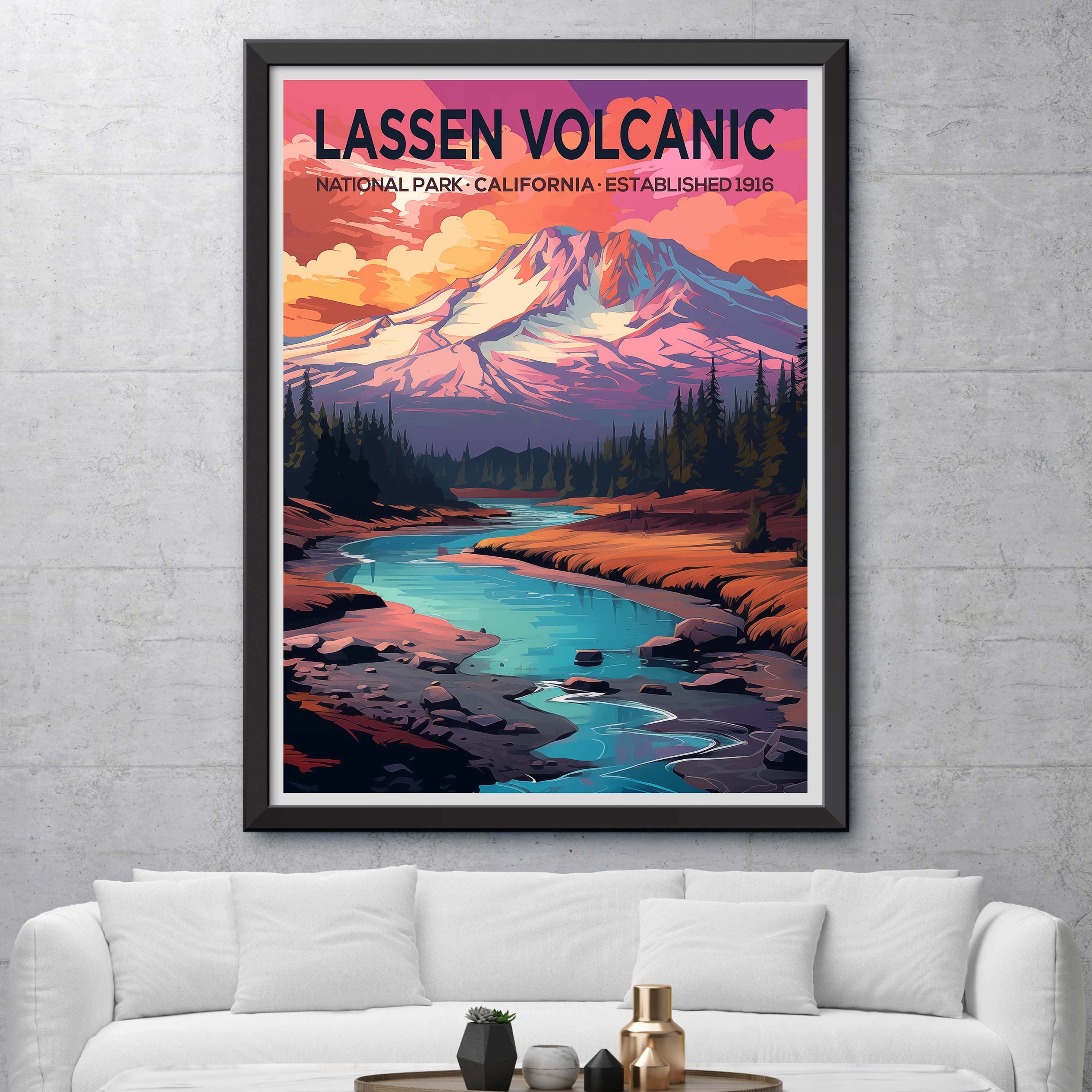 Lassen Volcanic National Park Illustration: Vibrant Nature Art Print ...