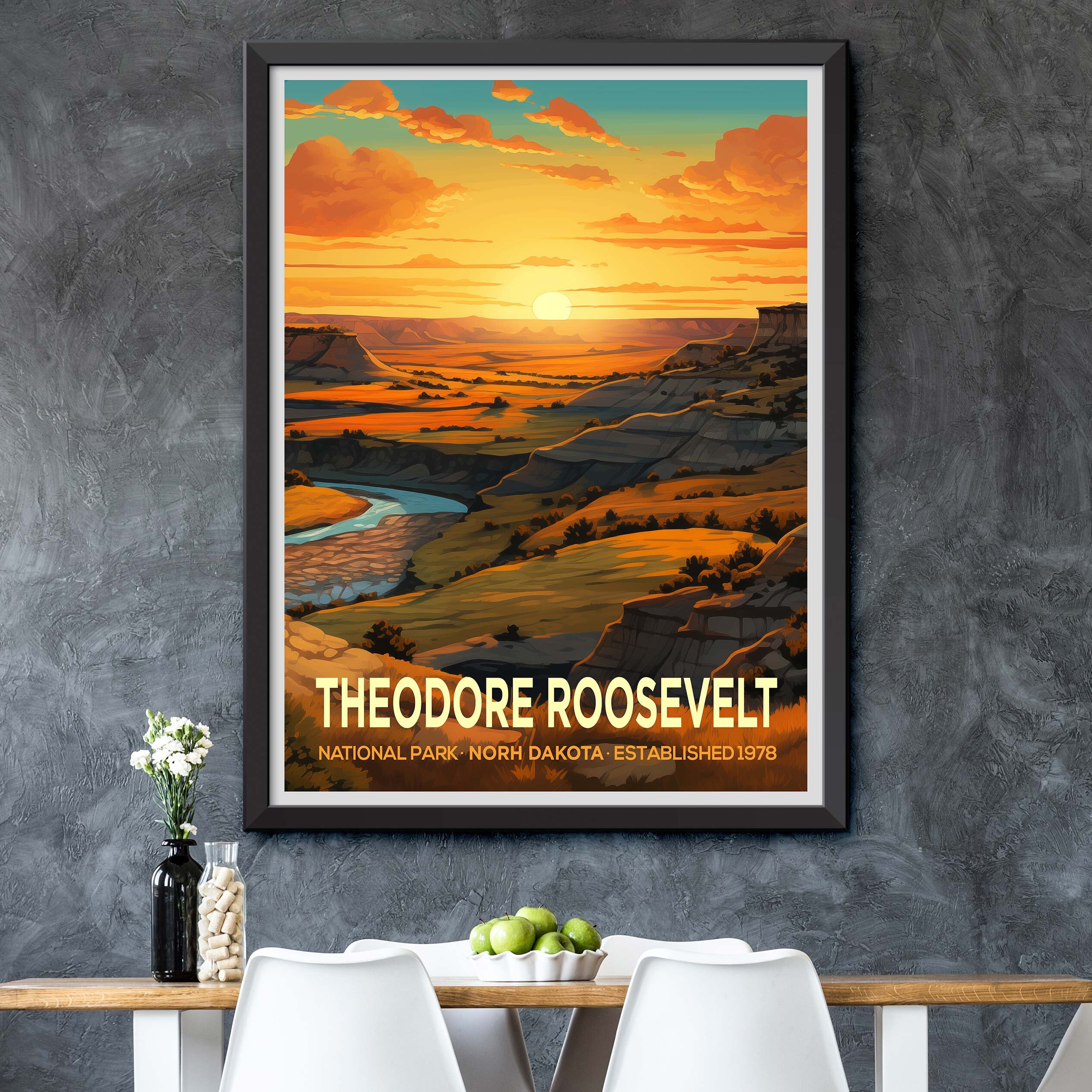 Theodore Roosevelt National Park Illustration - Wall Art Decor Print ...