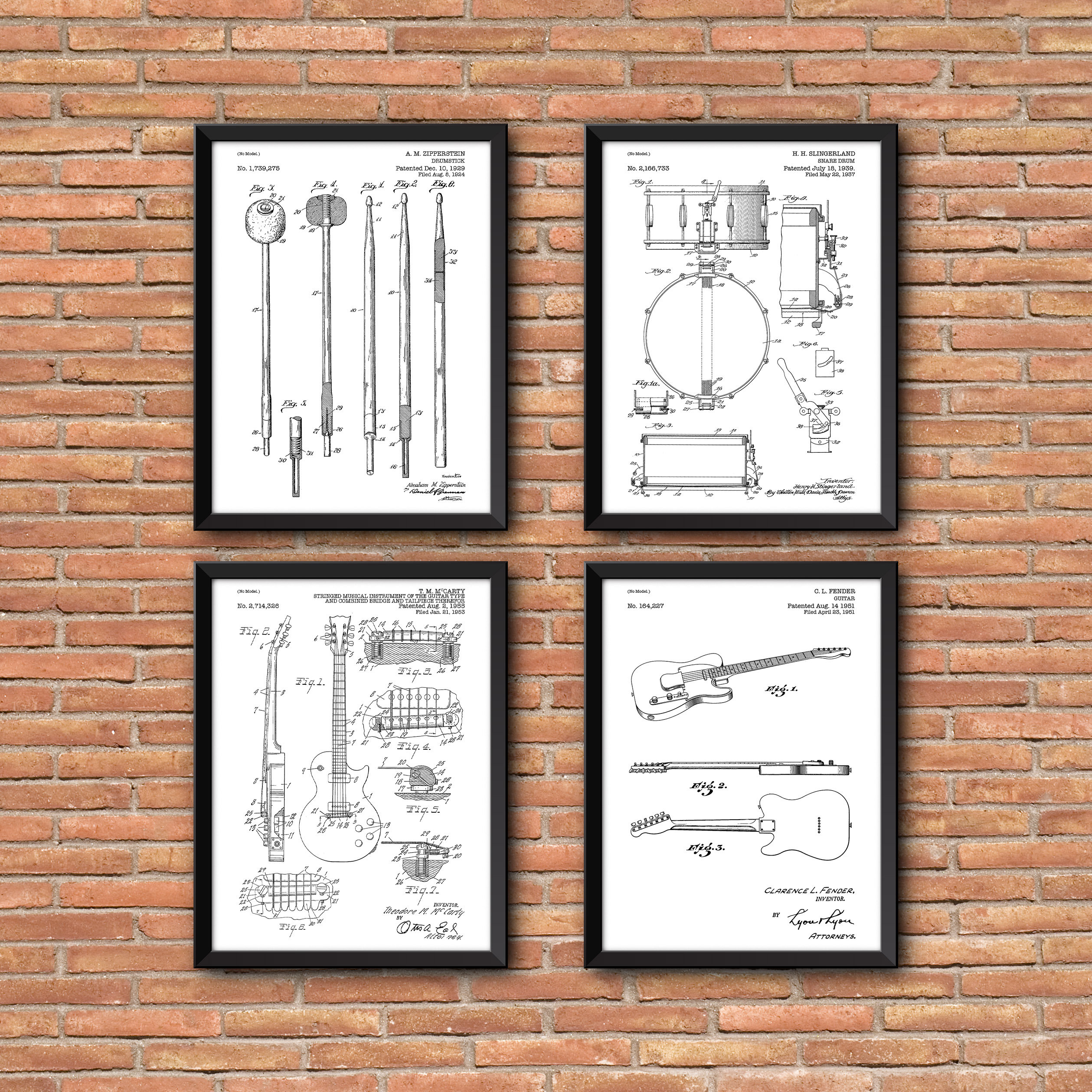 Musical Instrument Patent Prints set of 4 Music Patent | Etsy