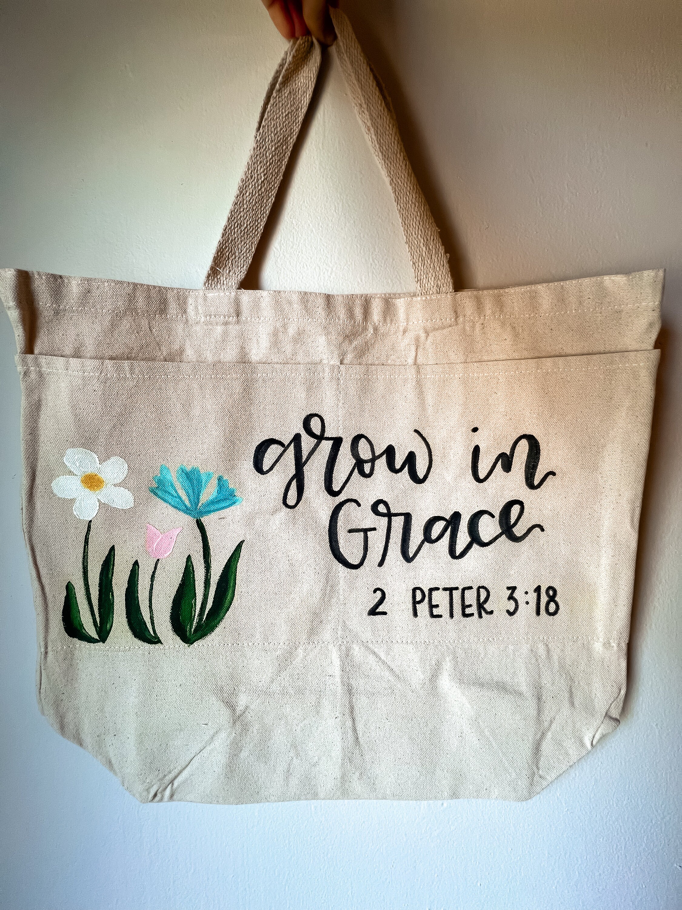 Grow in Grace Bible Bag Handpainted Canvas Tote Bag - Etsy