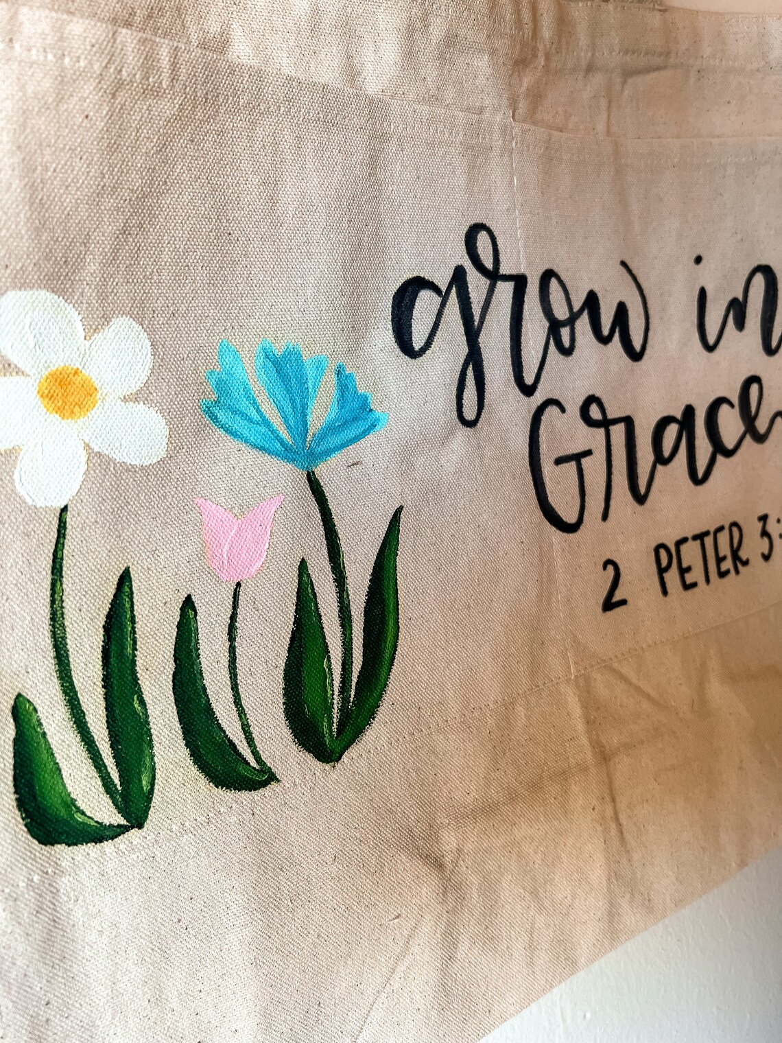 Grow in Grace Bible Bag Handpainted Canvas Tote Bag - Etsy