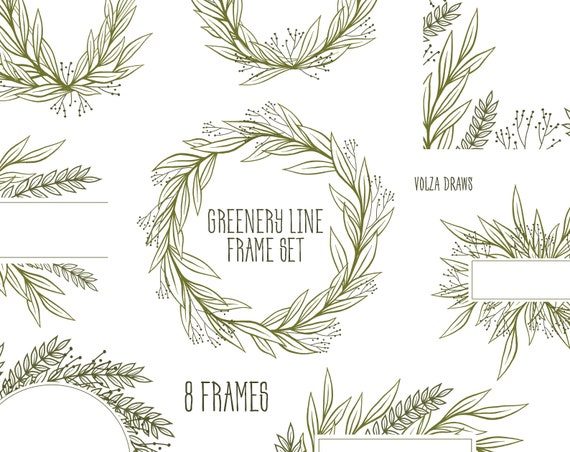 Greenery line Frame set Digital Clipart PNG Files Botanical | Etsy