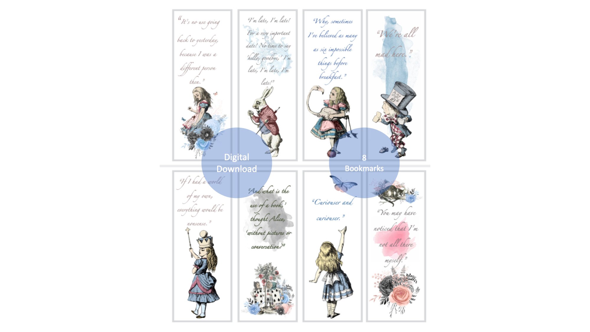8 Alice in Wonderland Bookmarks Download Printable Watercolour Vintage ...