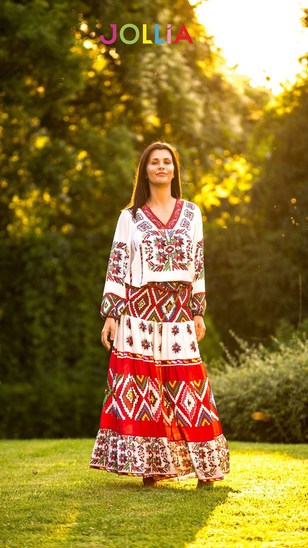 Boho Suit Set: Hand-painted Print Top & Tiered Maxi Skirt - Etsy