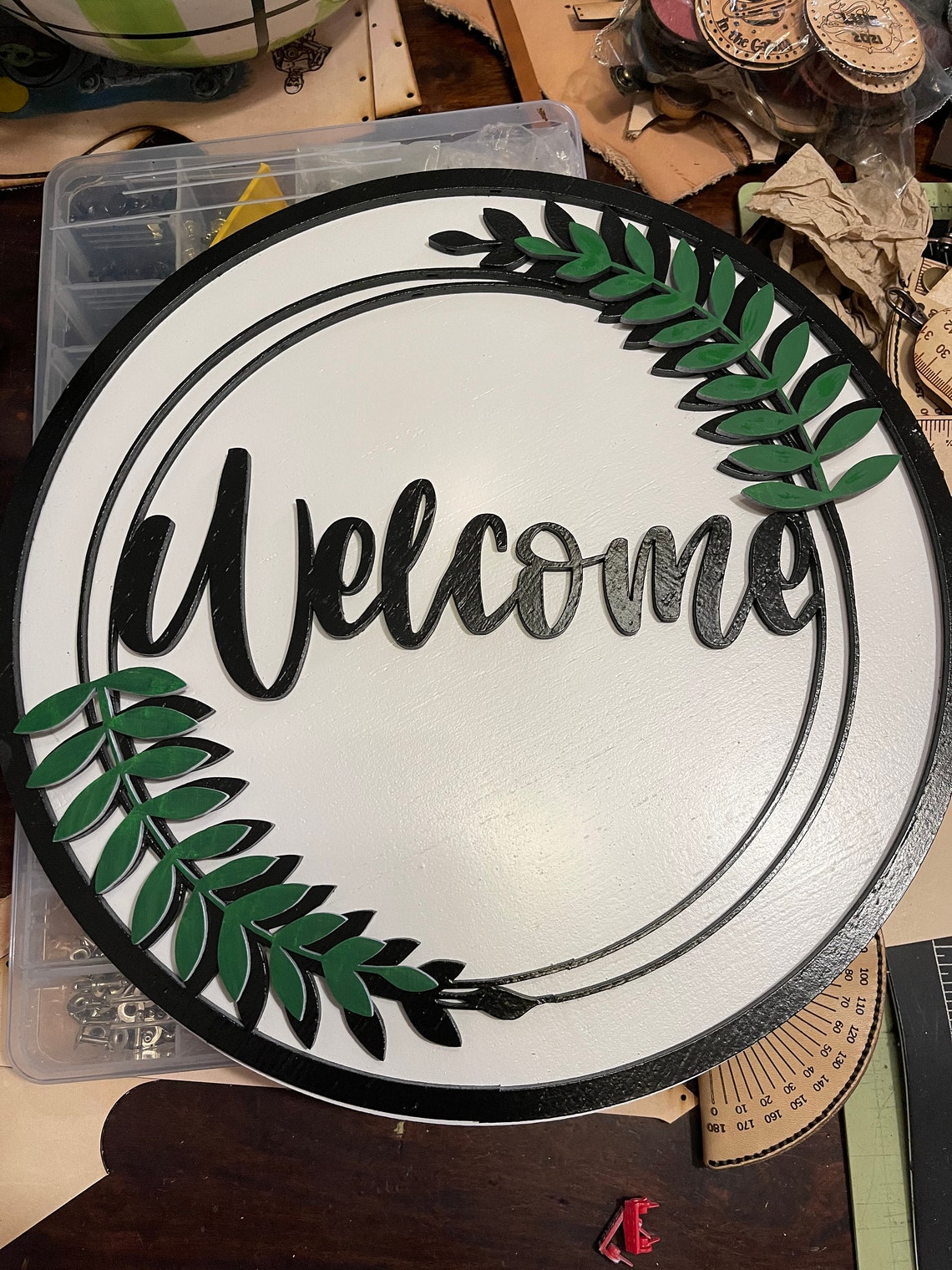 DIY Welcome for Round Signs With Greenery, Leaves SVG Digital File ...