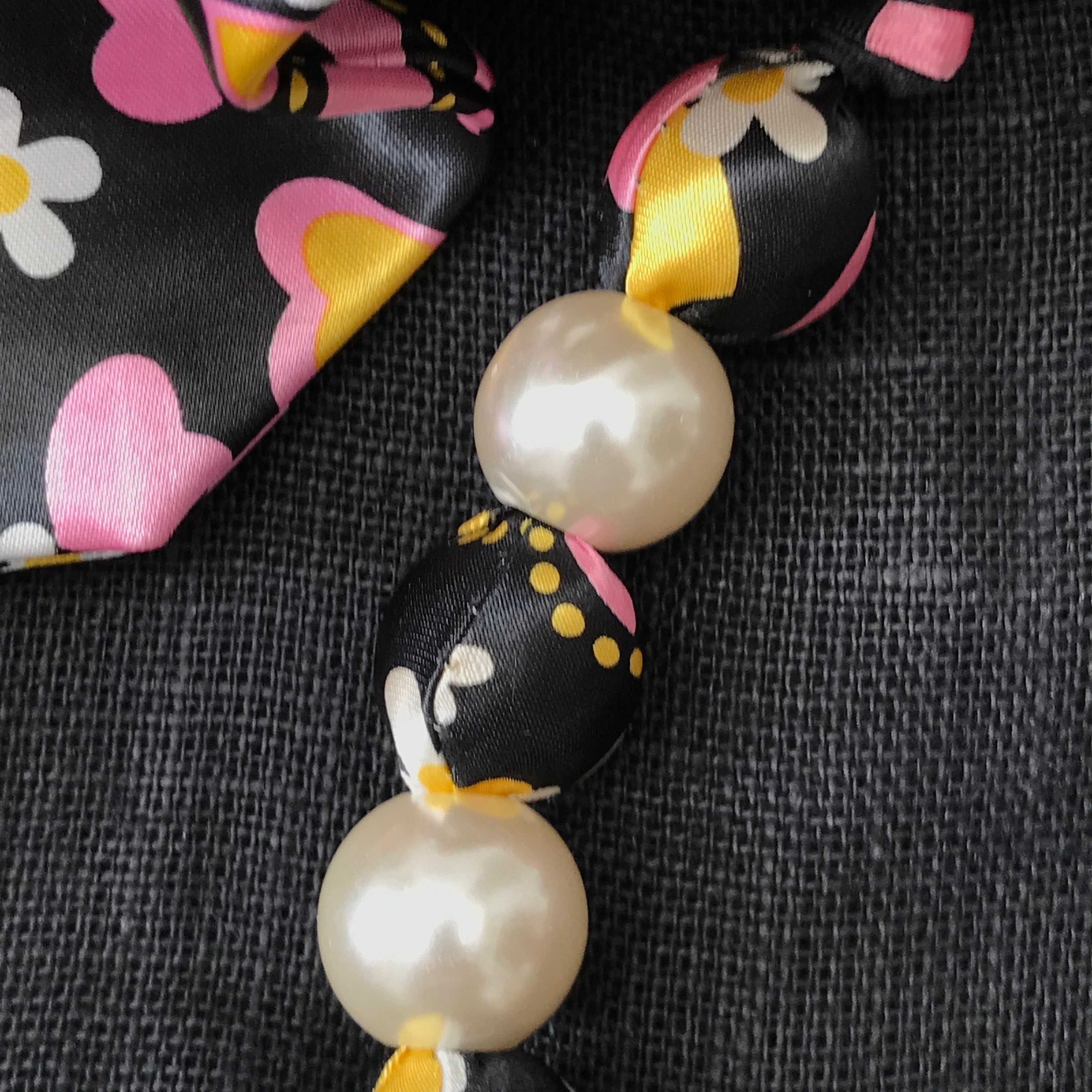 Elegant Fancy Satin Necklace and Pearly Beads, Retro, Chic, Handmade ...