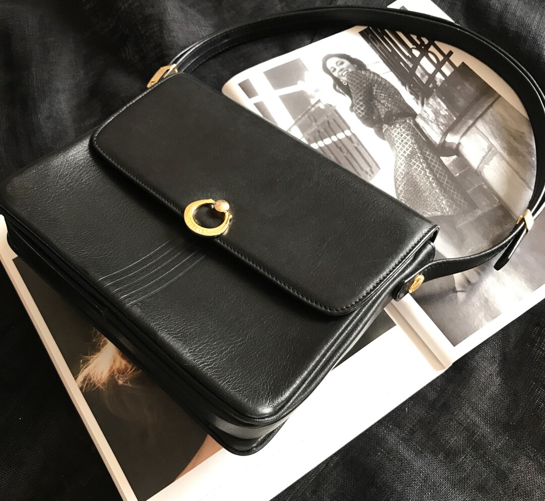 Elegant Vintage 1990 Pourchet Paris Shoulder Bag, Black Leather, French ...