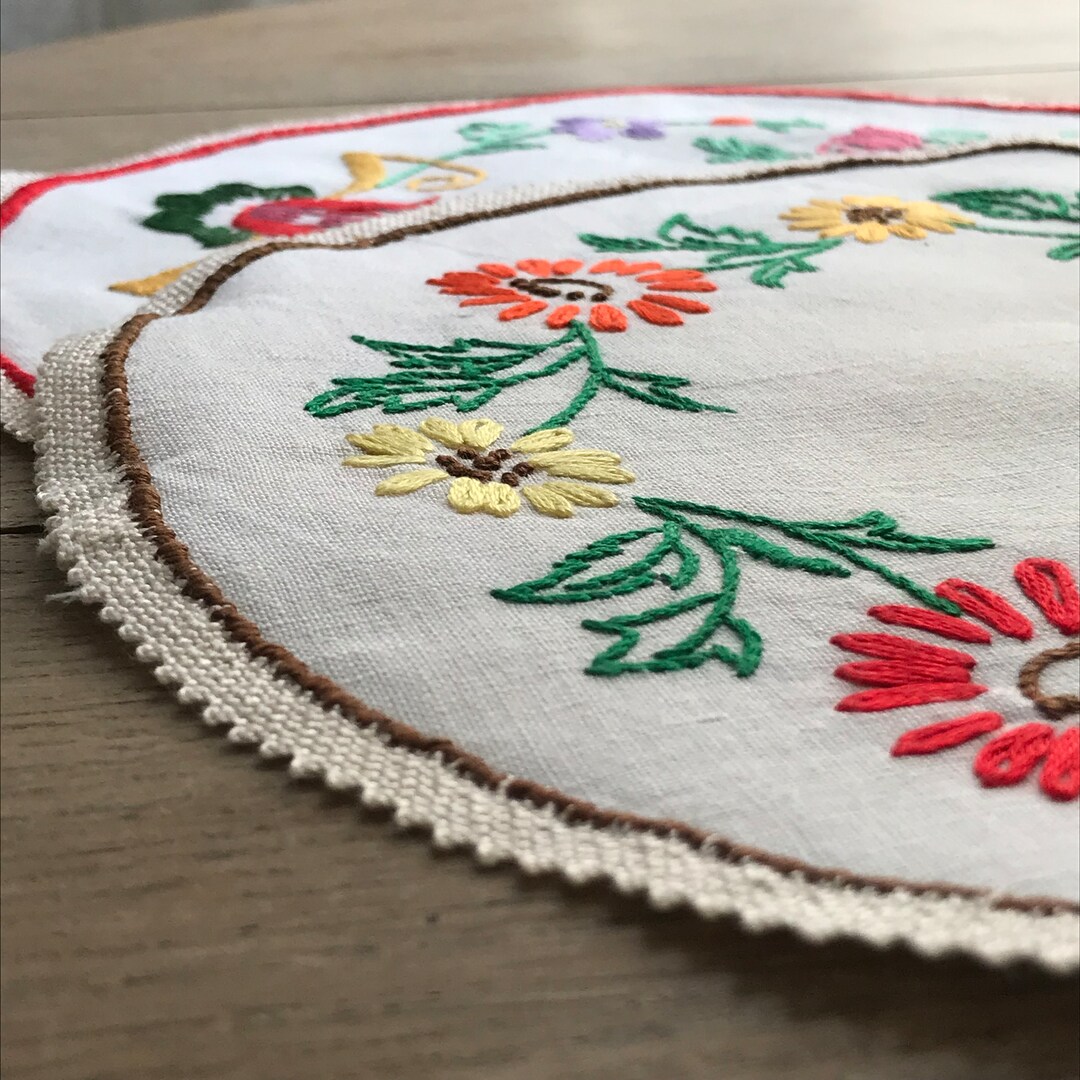 Set of 2 Vintage Hand-embroidered Placemats, Authentic French Flea ...