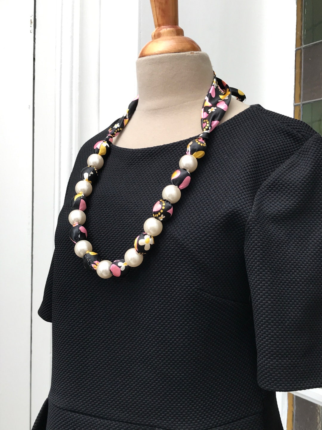 Elegant Fancy Satin Necklace and Pearly Beads, Retro, Chic, Handmade ...