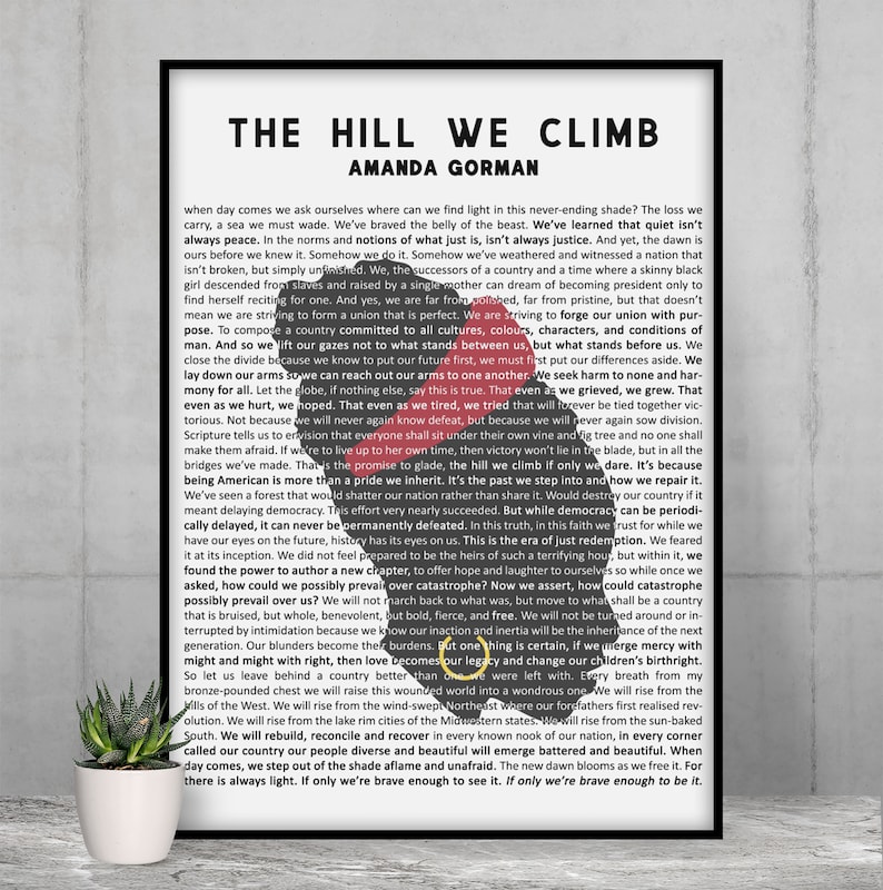Printable Amanda Gorman Poem the Hill We Climb Amanda Gorman - Etsy Canada