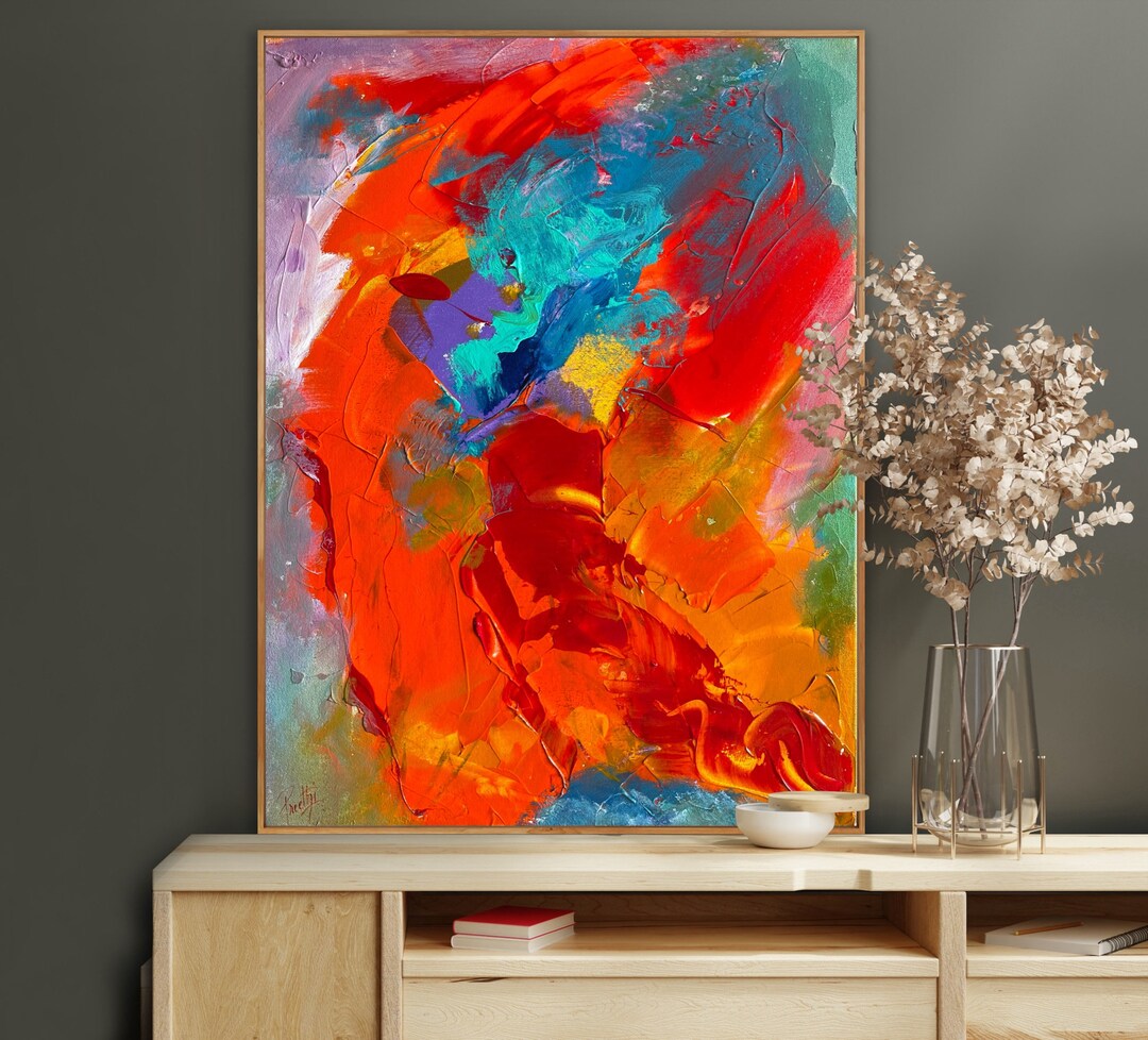 24x18 Inches Large Abstract Painting on Canvas Original Blue and Red ...
