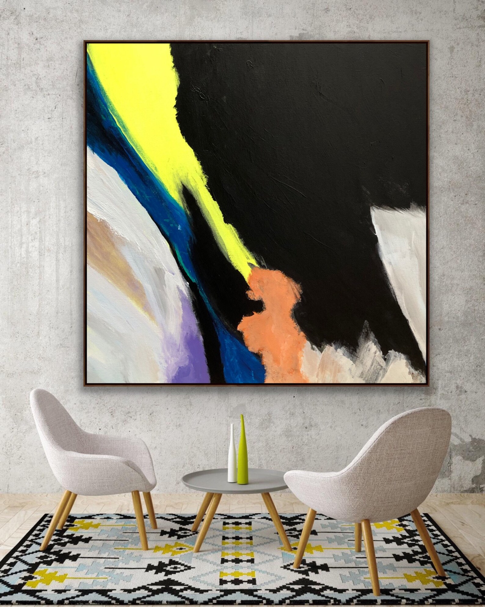 Original Large Neon Yellow Black Abstract Painting Canvas Art - Etsy