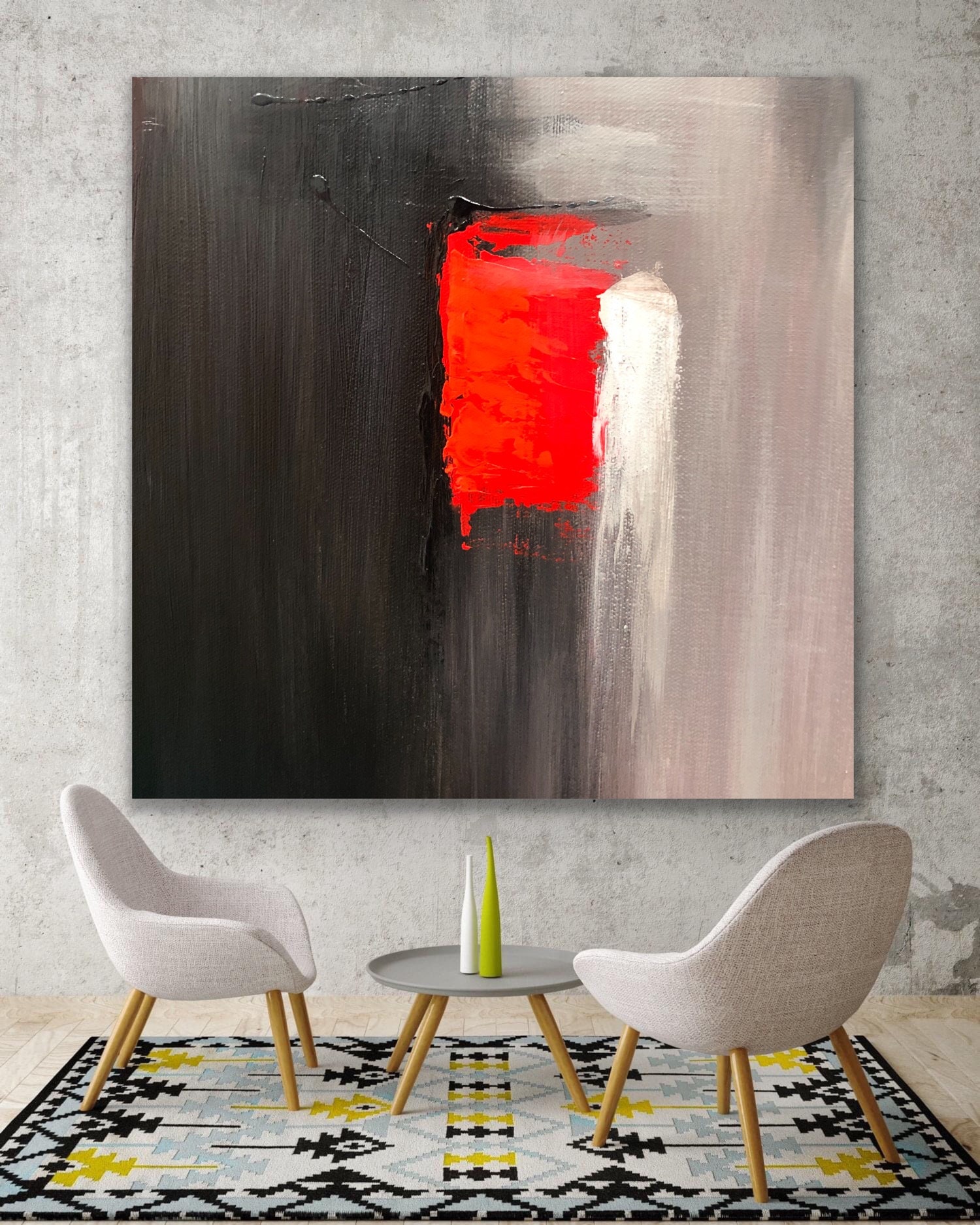 Abstract Painting Original Large Acrylic Canvas Expressionism Black ...