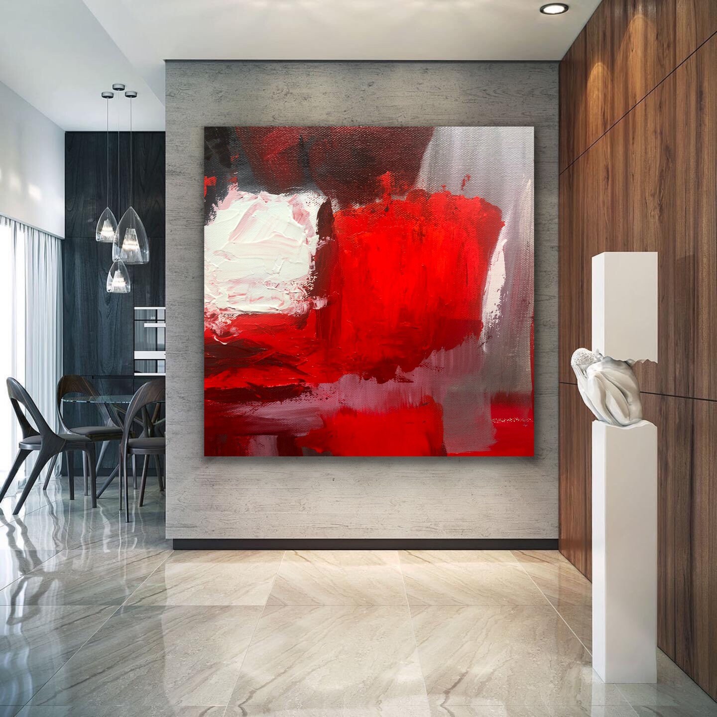 Red Abstract Painting on Canvas Large Wall Art Red Abstract Art on ...