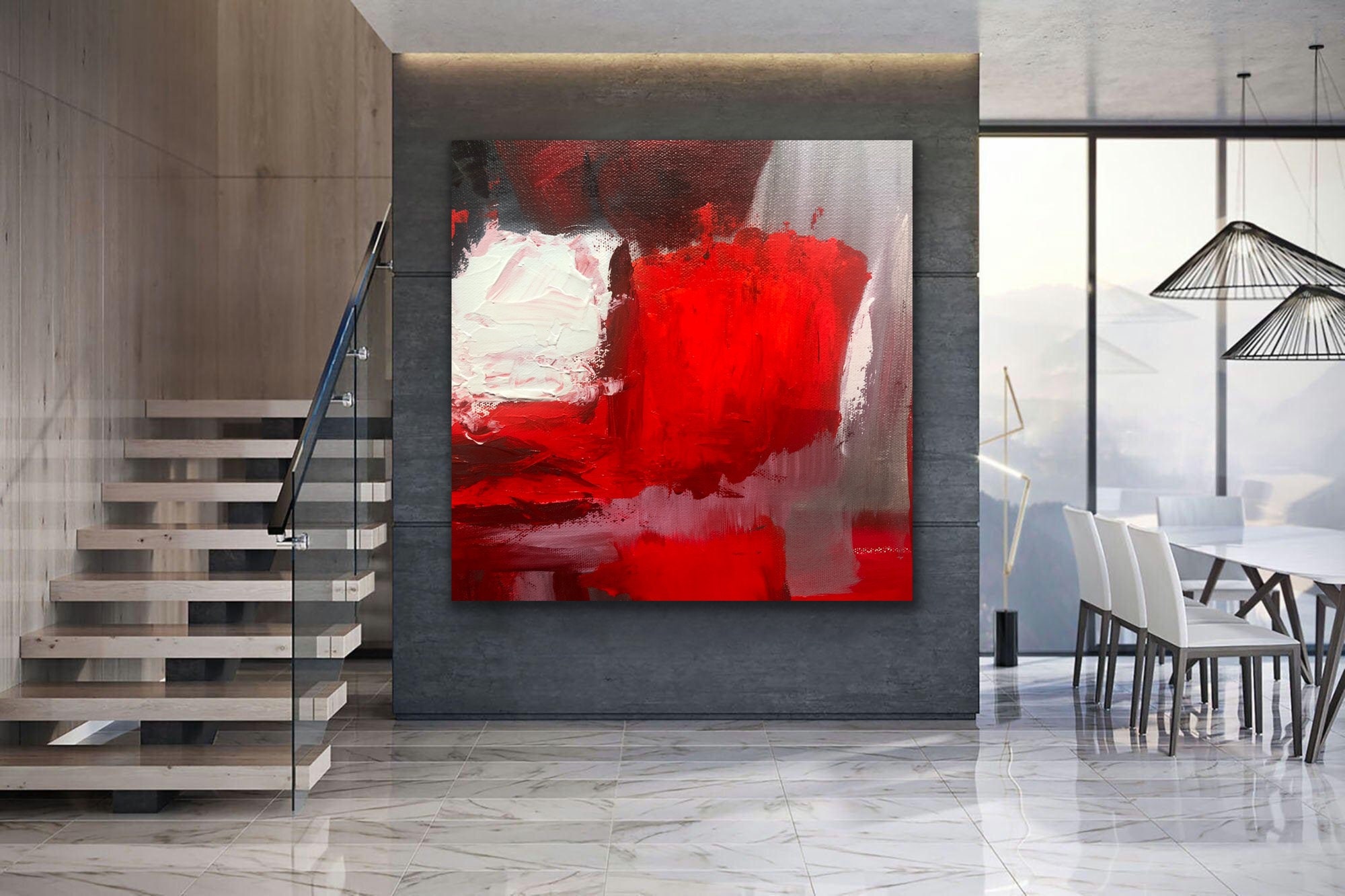 Red Abstract Painting on Canvas Large Wall Art Red Abstract Art on ...
