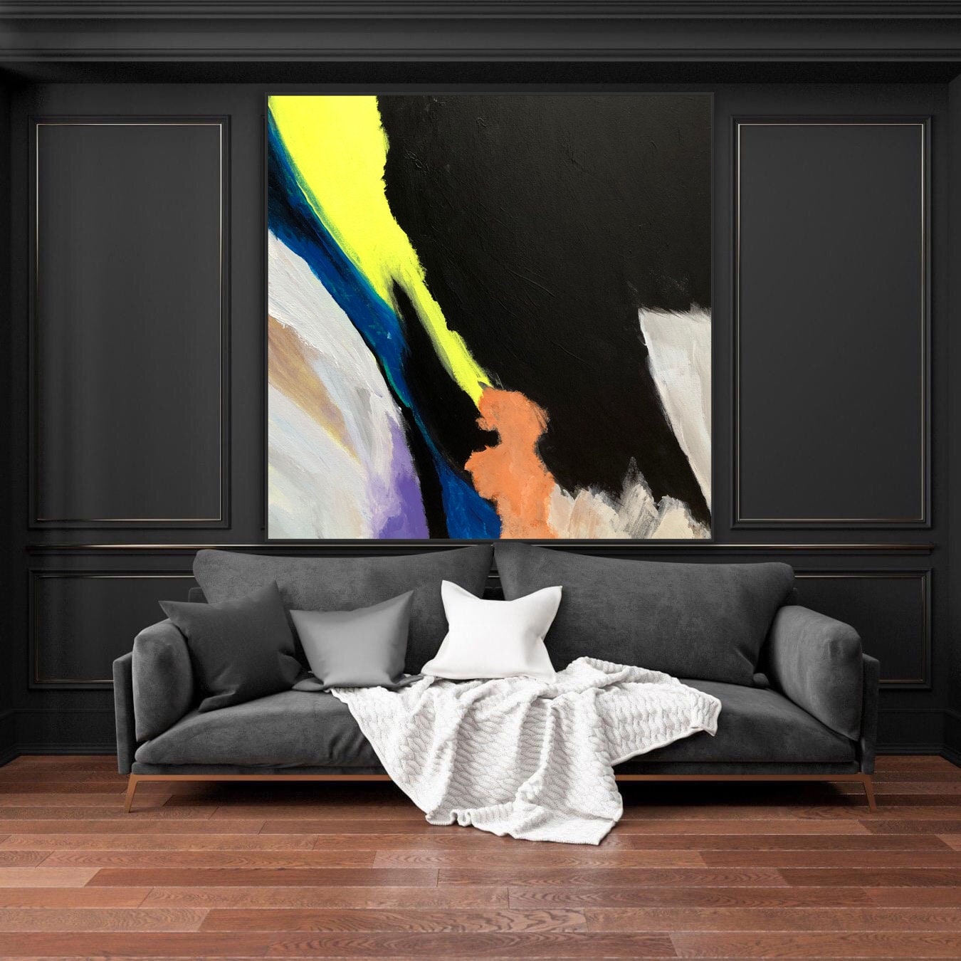 Original Large Neon Yellow Black Abstract Painting Canvas Art - Etsy