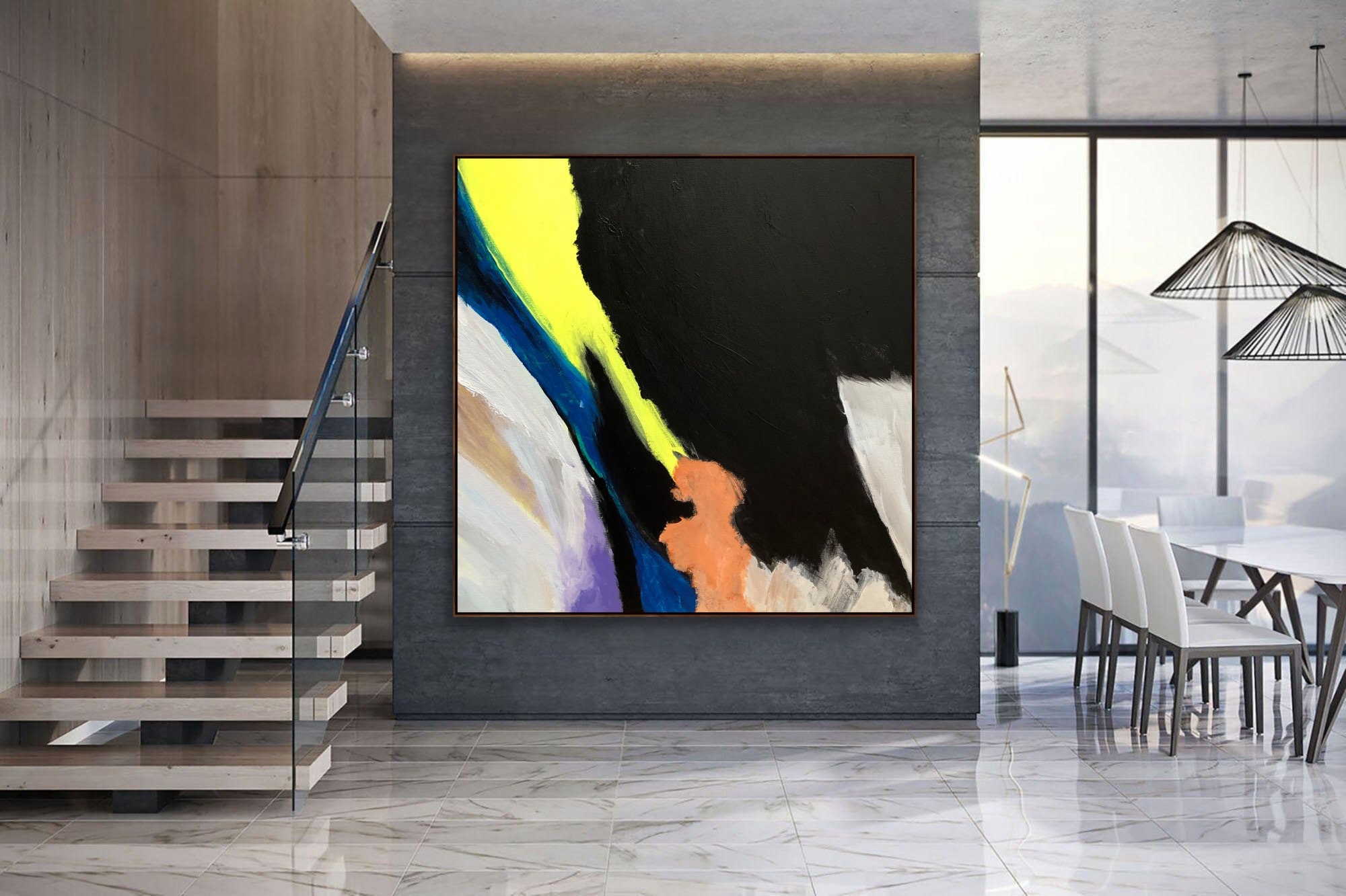 Original Large Neon Yellow Black Abstract Painting Canvas Art - Etsy