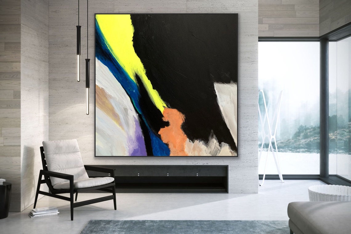 Original Large Neon Yellow Black Abstract Painting Canvas Art - Etsy