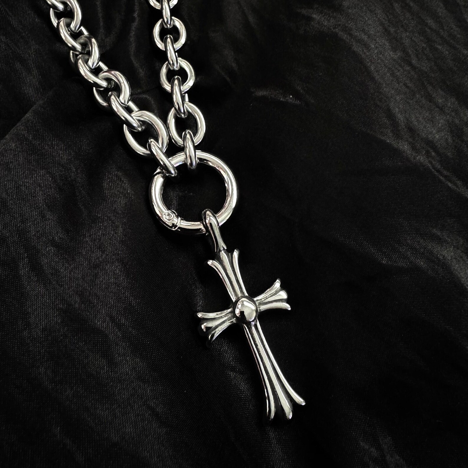 Chrome Cross O Ring Gothic Cross Roll Chain Chunky Necklace - Etsy