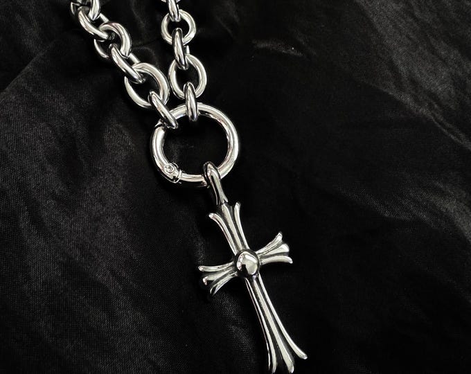 Chrome Cross O Ring Gothic Cross Roll Chain Chunky Necklace - Etsy