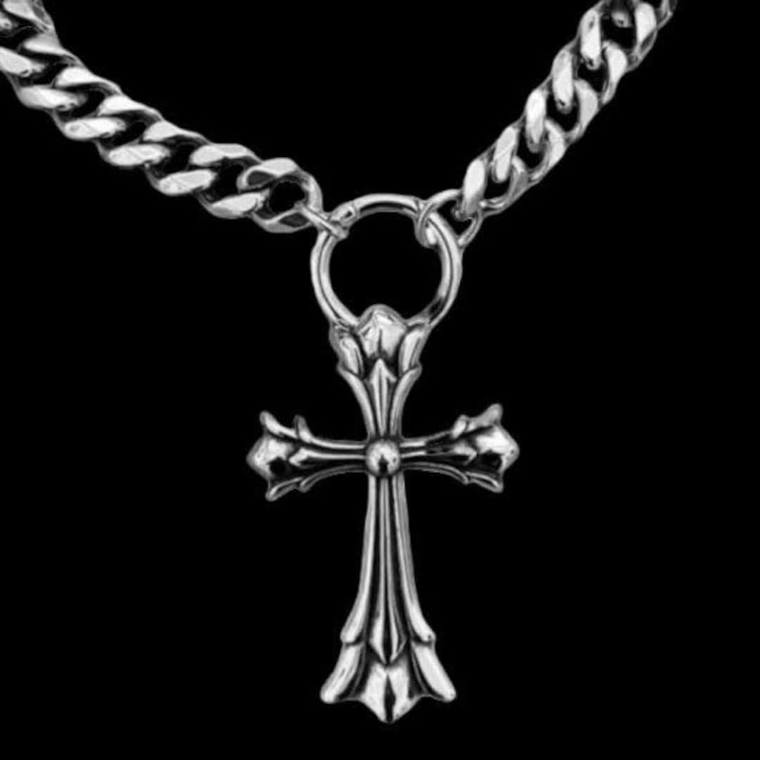 Chrome Cross Gothic Cross Curb Chain Chunky Necklace - Etsy