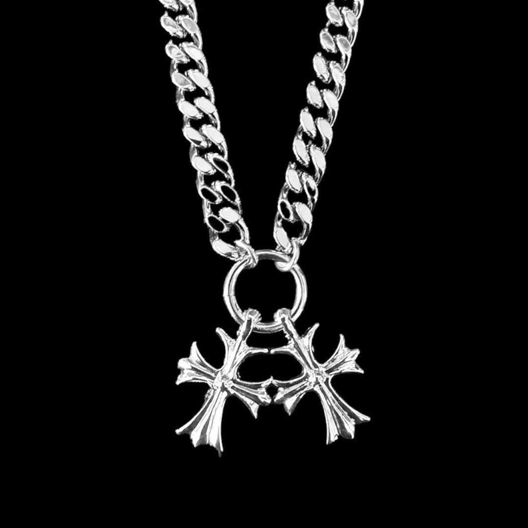 Chrome Cross Gothic Cross Curb Chain Chunky O Ring Necklace - Etsy