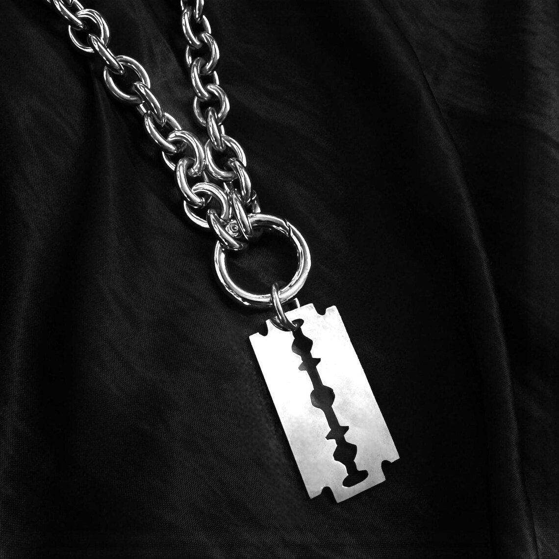 Chrome Large Gothic 80s Roll Chain Chunky 90s Industrial O Ring Razor ...