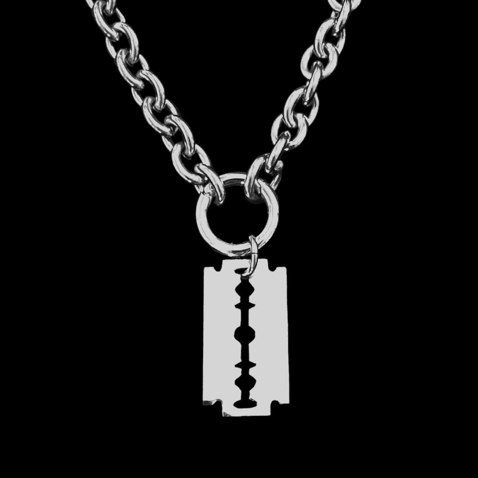 Chrome Large Gothic 80s Roll Chain Chunky 90s Industrial O Ring Razor ...