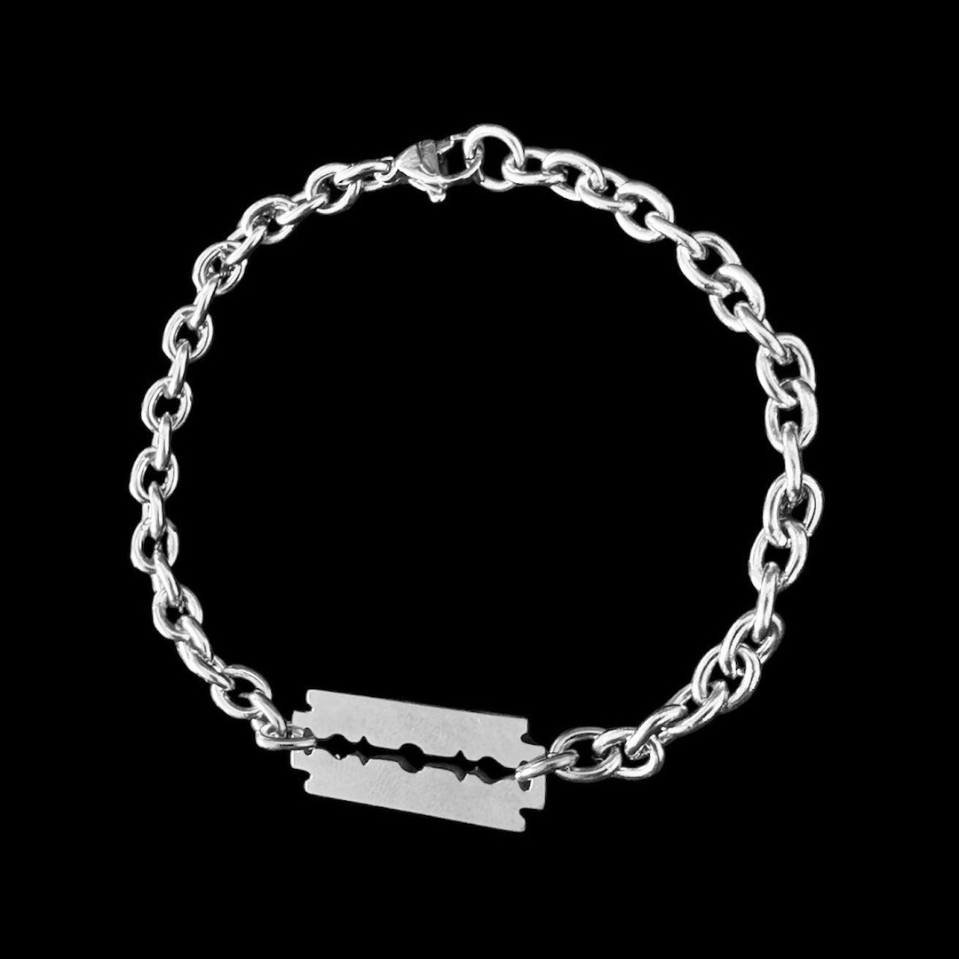 Chrome Gothic Razor Razor Blade Roll Chain Chunky Statement 90s ...