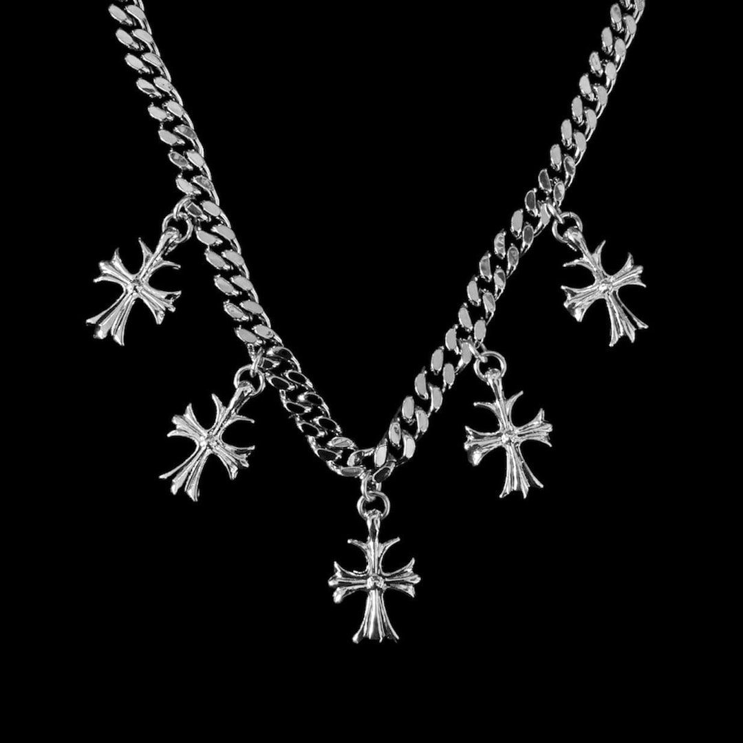 Chrome Cross Gothic Cross Curb Chain Chunky Dangly Necklace - Etsy