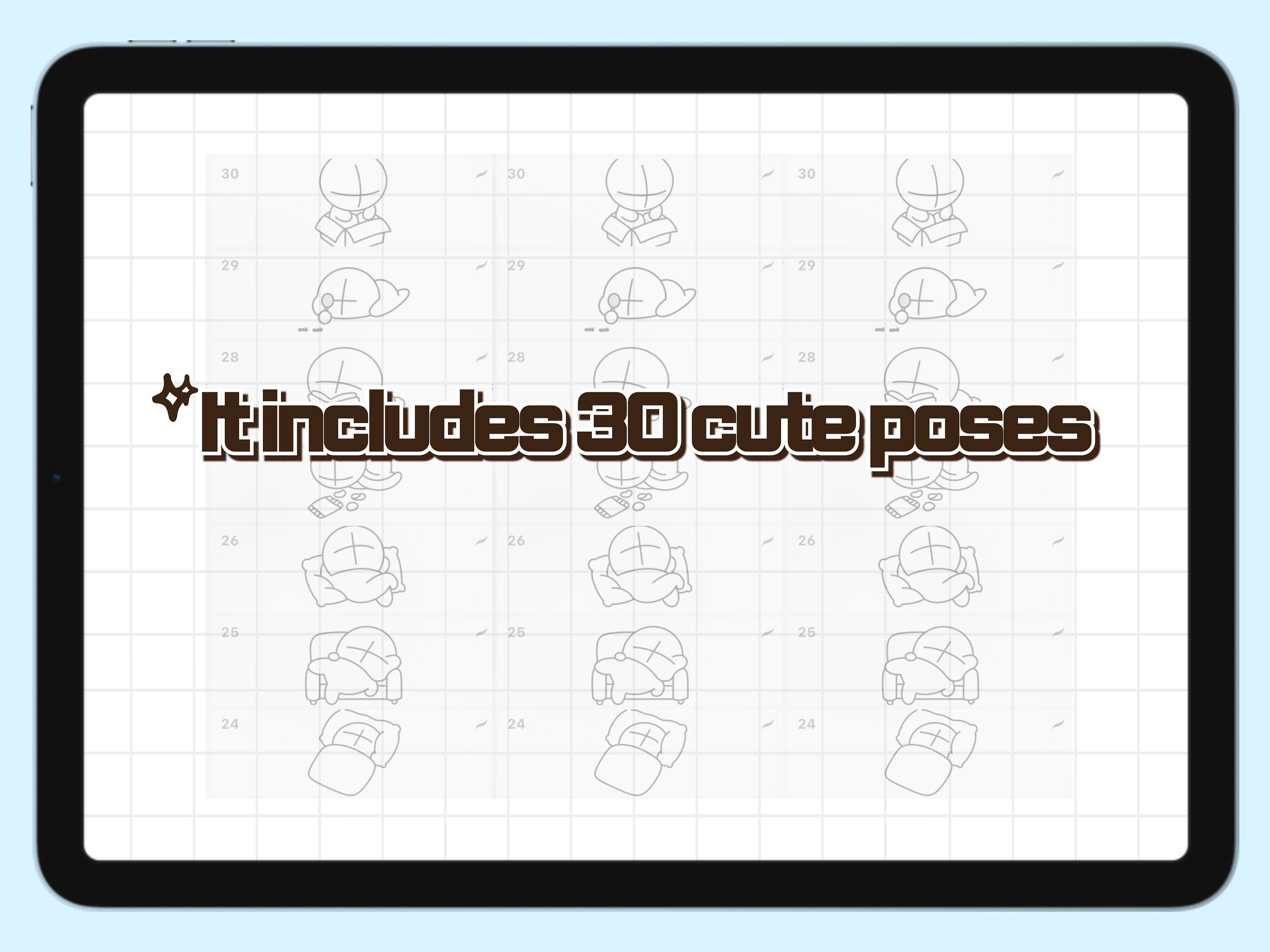 Procreate Stamp Chibi Character Set of 30 Brushe Cute Pose for Anime ...
