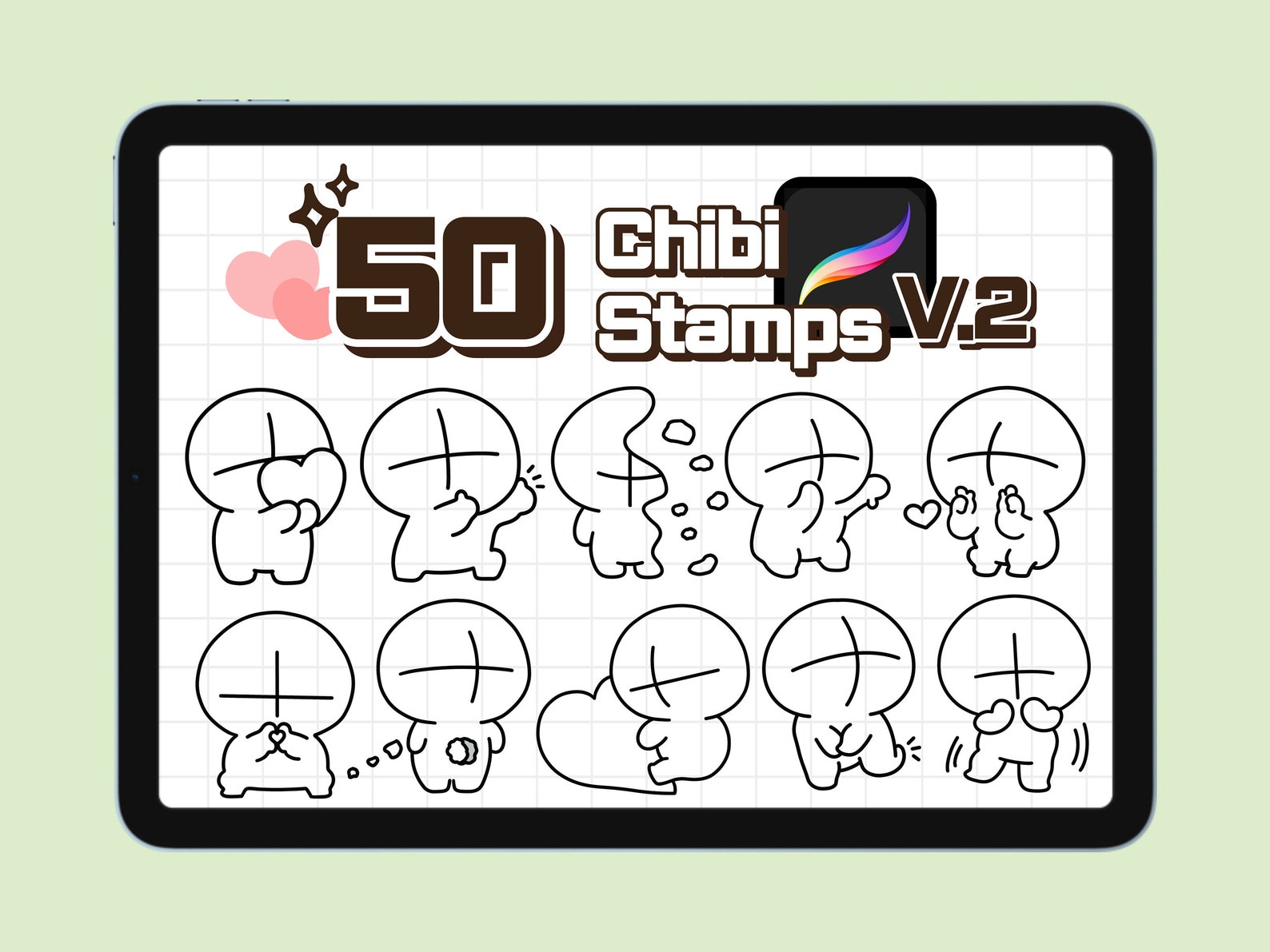 Procreate Stamp Chibi Character Set of 50 Brushe Cute Pose for Anime ...