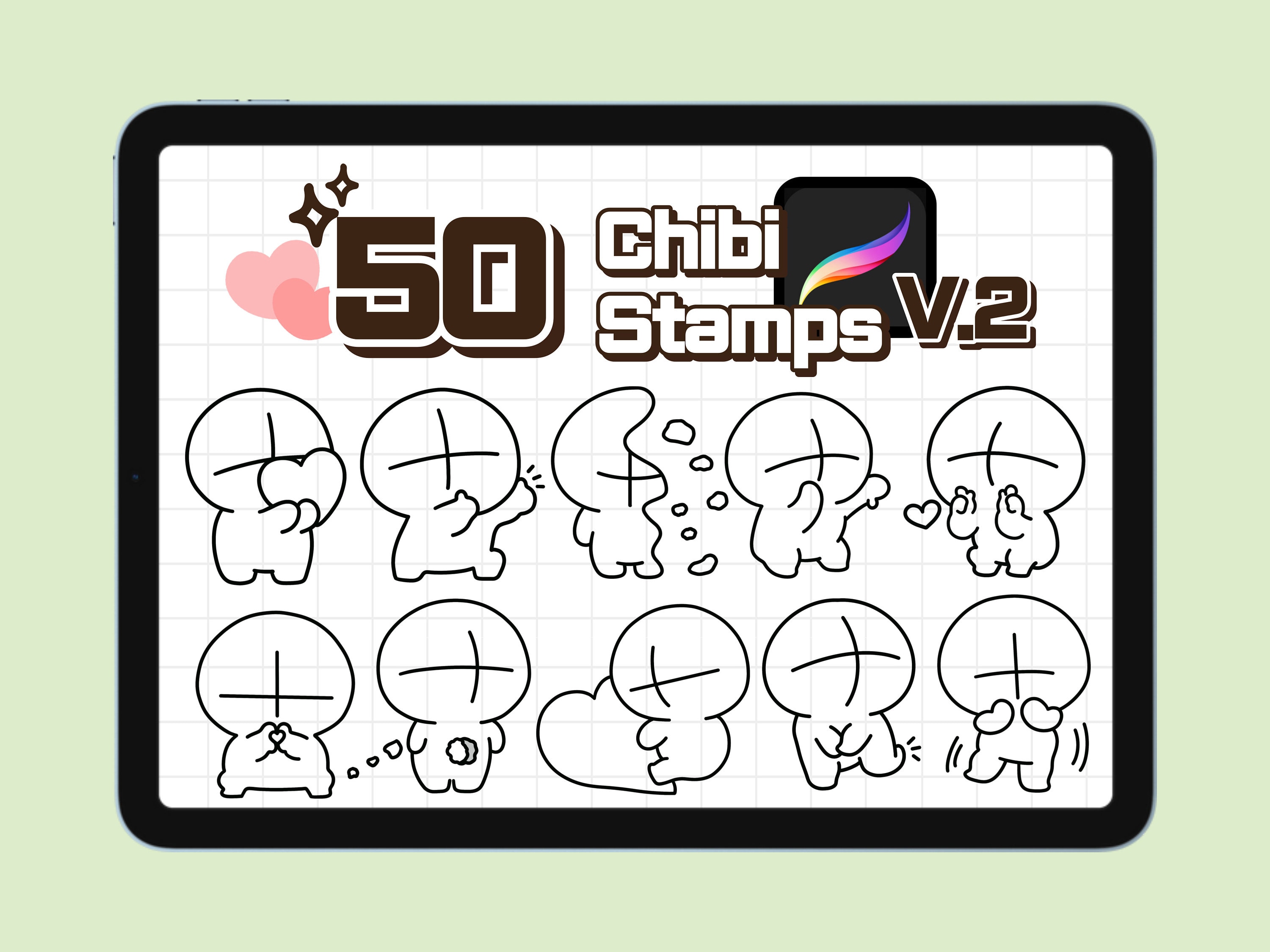 Procreate Stamp Chibi Character Set of 50 Brushe Cute Pose for Anime ...