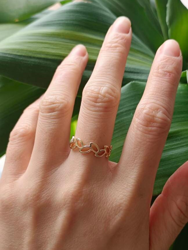 Gold Leaf Ring, Gold Olive Ring, Simple Leaf Ring, Silver Leaf Ring ...
