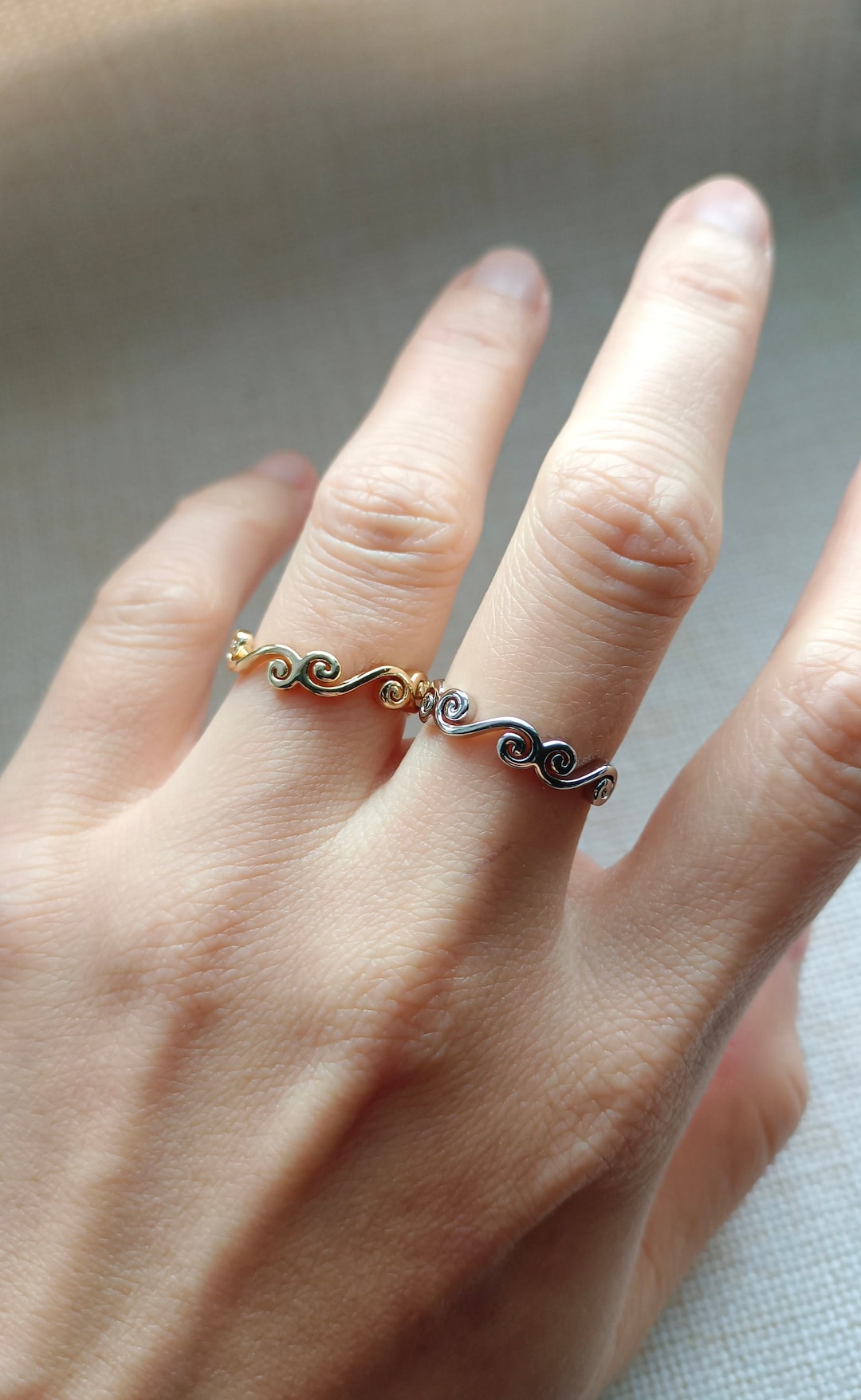 Dainty Wave Ring Sterling Silver, Ocean Wave Band Ring, Minimalist ...