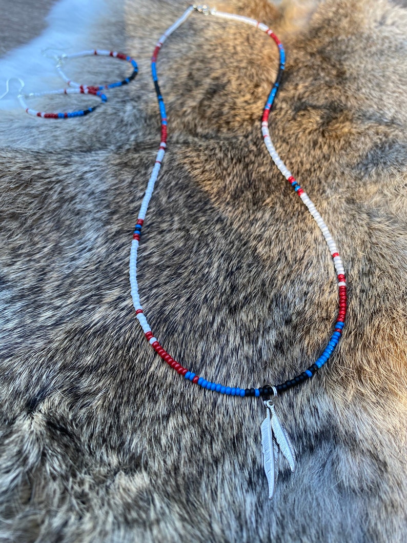 Native American Handcrafted Seed Bead Necklace and Earring Set - Etsy