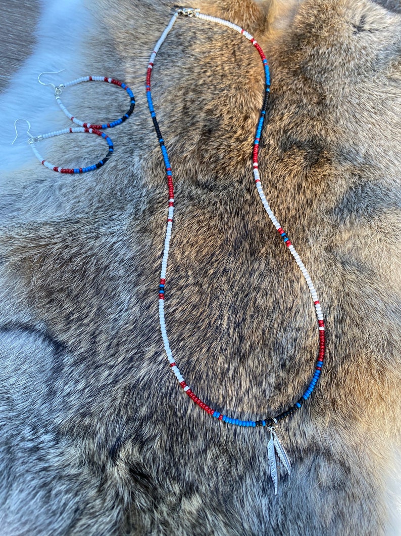 Native American Handcrafted Seed Bead Necklace and Earring Set - Etsy