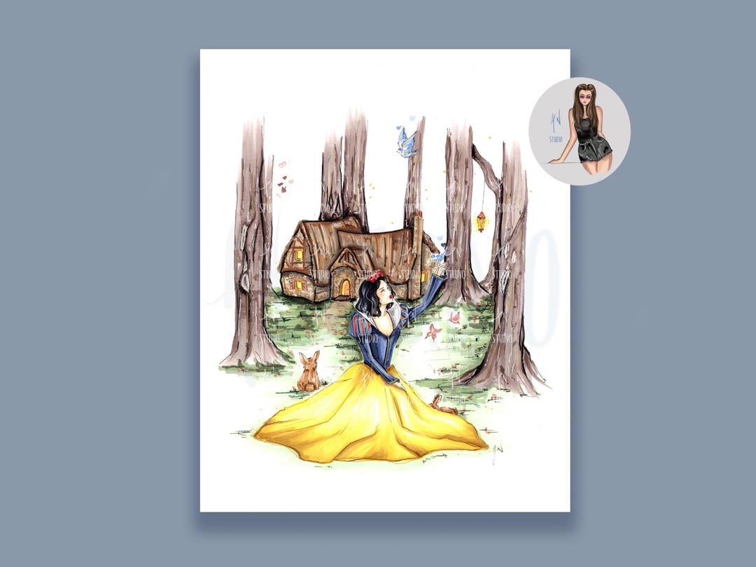 Snow White Art Print: Fairytale Fashion Illustration, Kids Room Decor ...