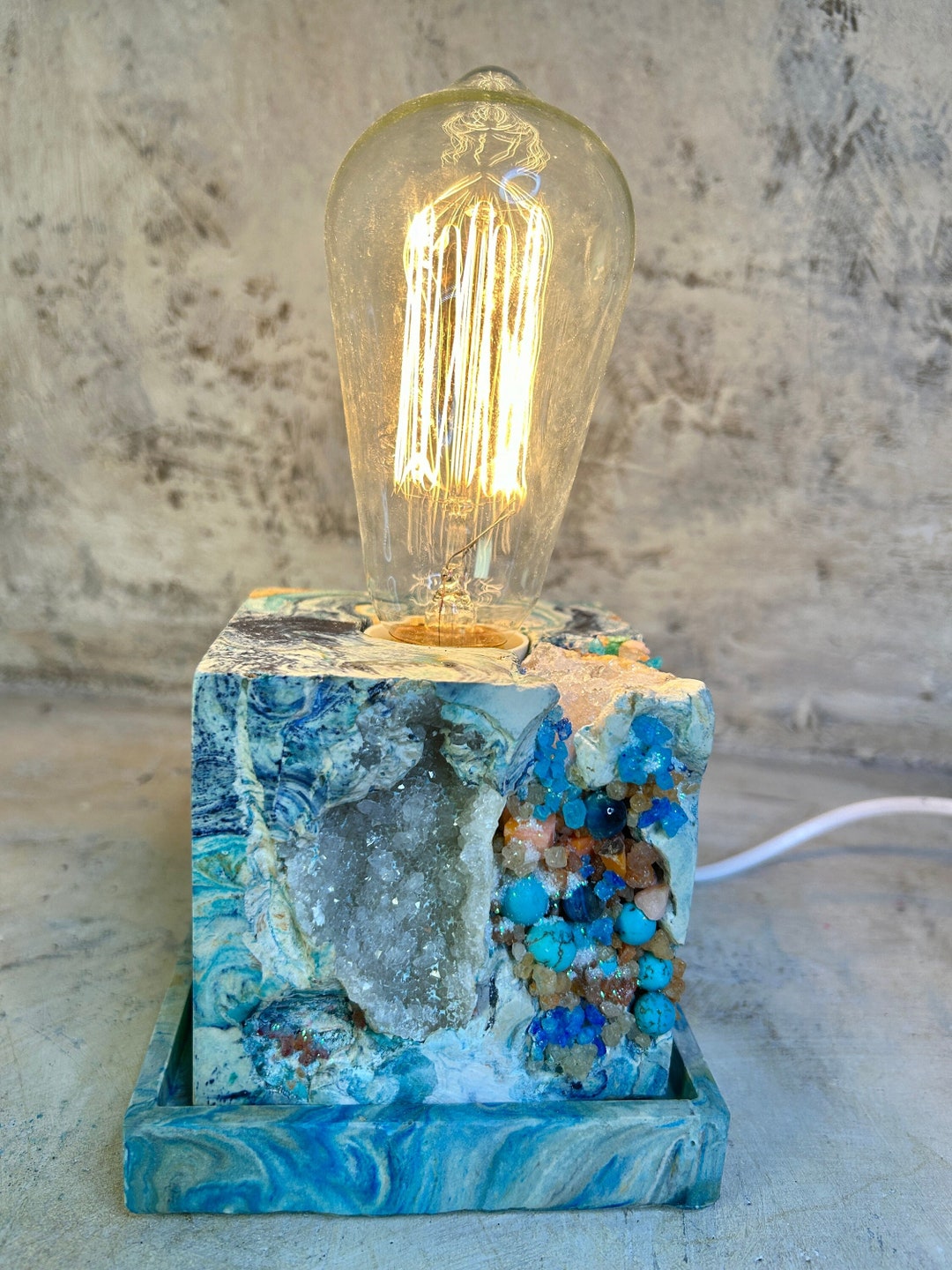 Geode Lamp With Edison Bulb Stunning Crystals Stones and - Etsy