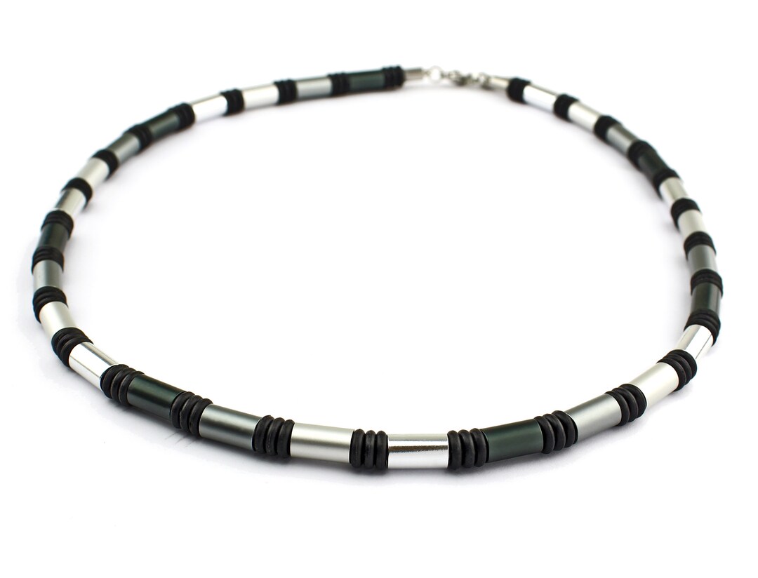 Descadero Aluminum Sporty Surfer Chain Necklace Silver & Gray Black ...